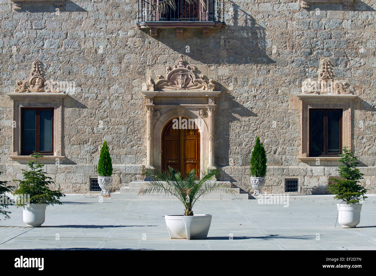 detail of the main entrance to the archiepiscopal palace in Alcala de ...