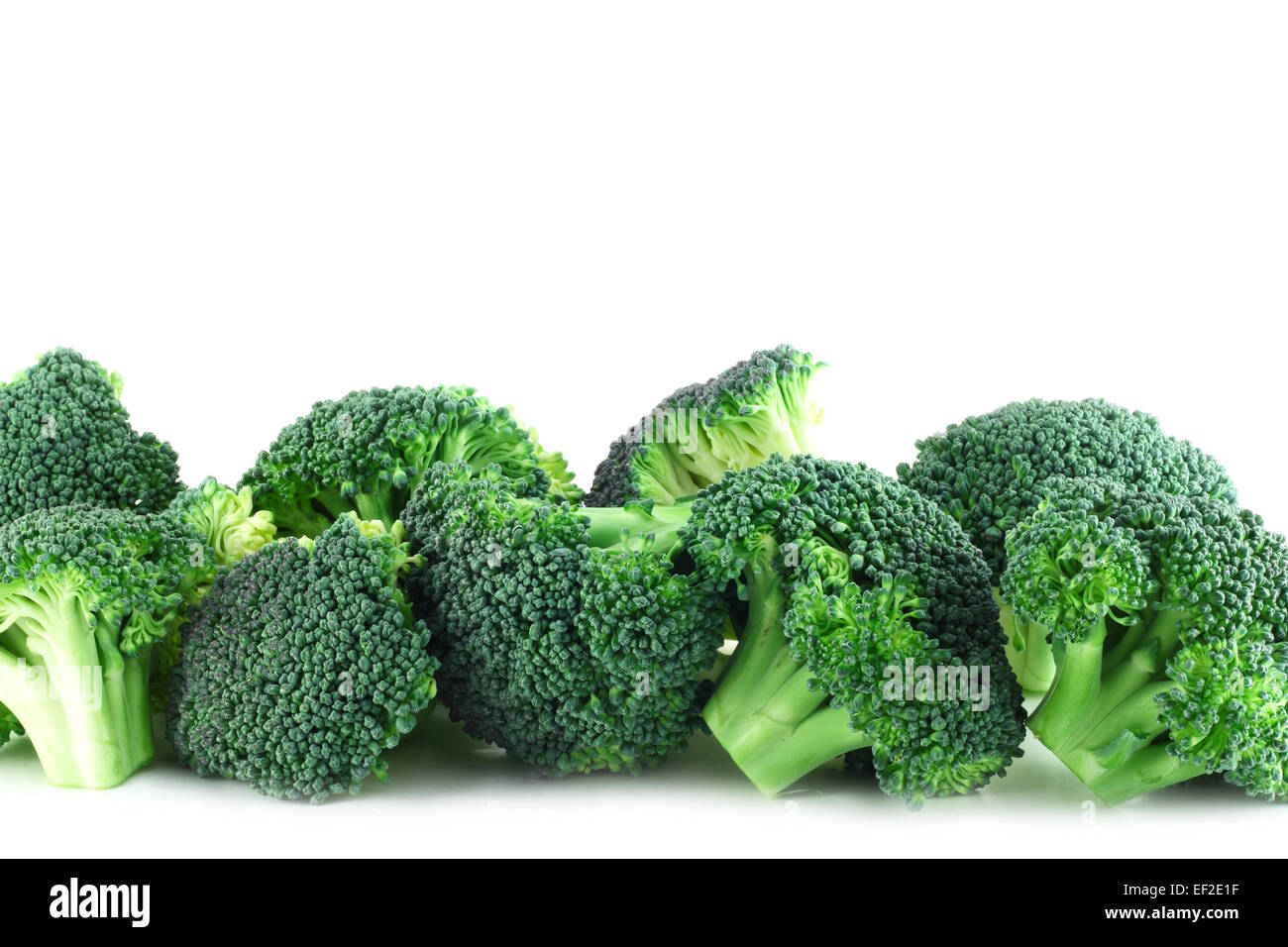 Fresh broccoli pieces in row isolated on white background Stock Photo ...