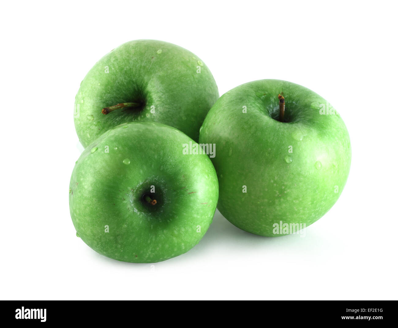 Three green apples with shadow isolated on white background Stock Photo ...