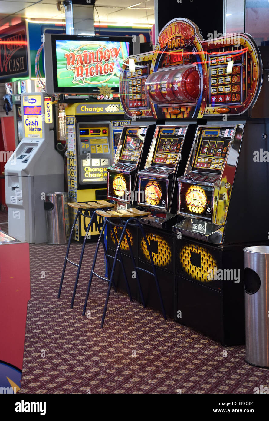 Fruit Machines in seaside Amusement Arcade at Herne Bay, Kent Stock ...