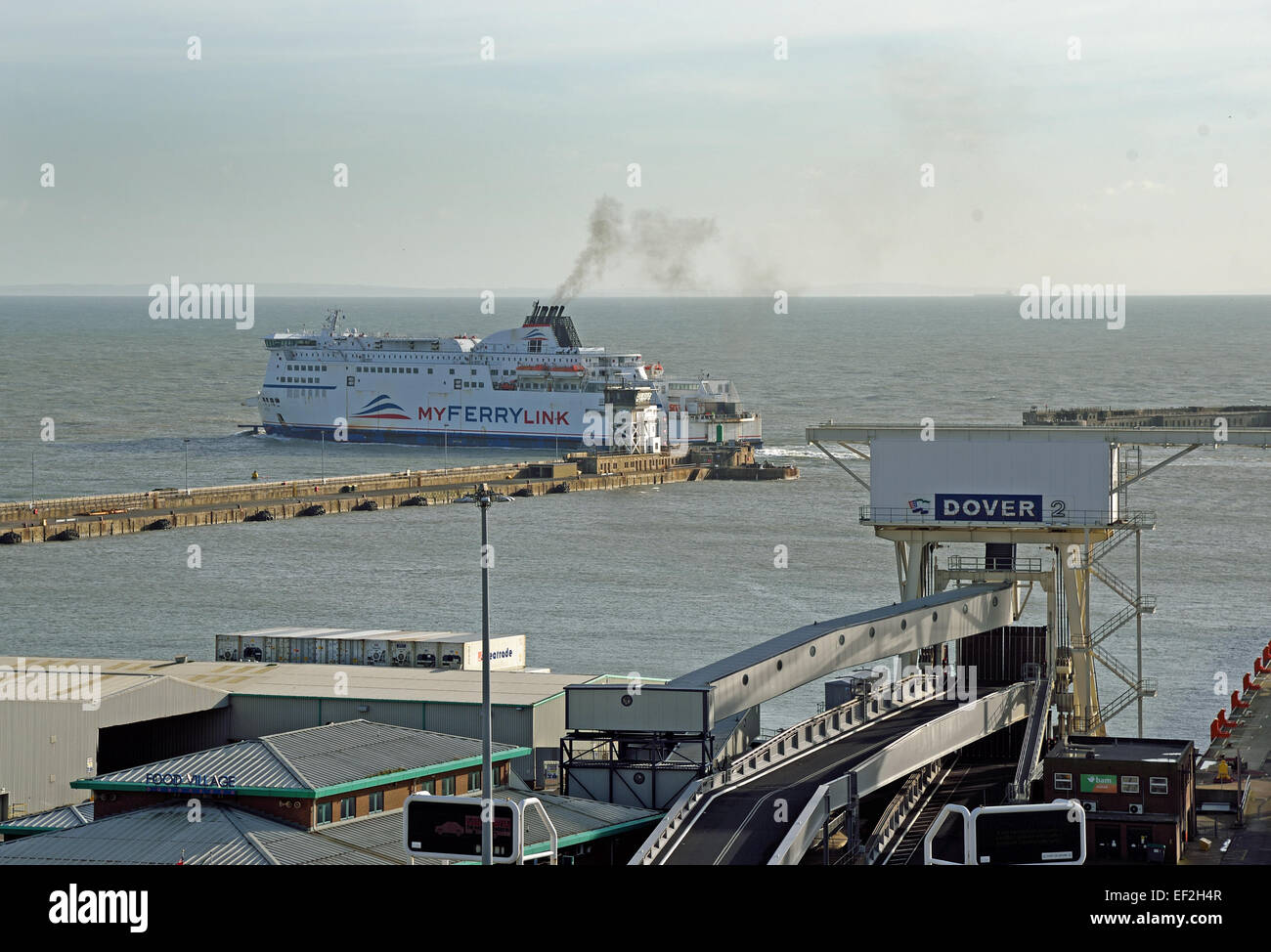 My Ferry Link ship MS Berlioz leaving Port of Dover, Kent, UK. en route ...
