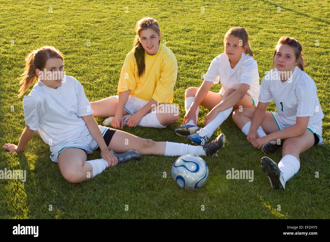 Girls on a soccer field Stock Photo - Alamy
