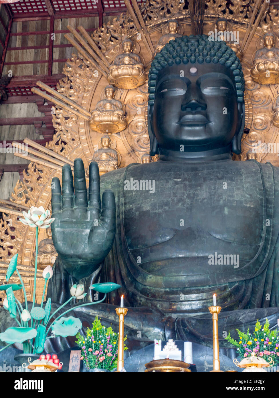 Daibutsu Grand Buddha statue inside Todai-ji temple in Nara Stock Photo ...