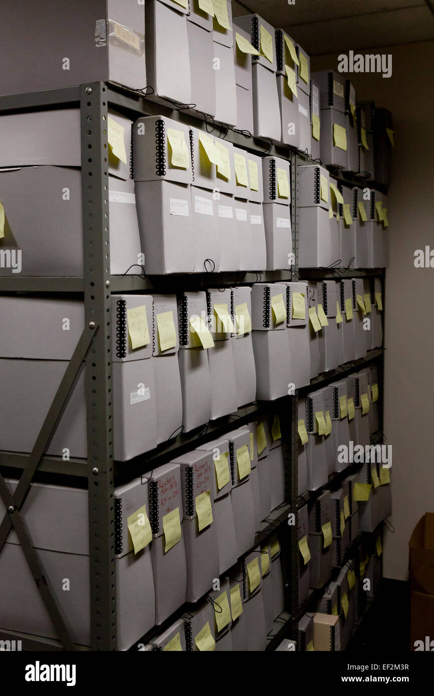File storage containers stacked in office file room - USA Stock Photo ...