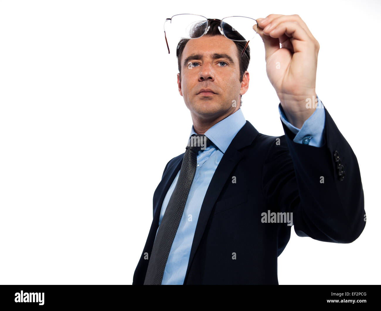 Man with bad vision difficultues problems holding glasses Stock Photo ...