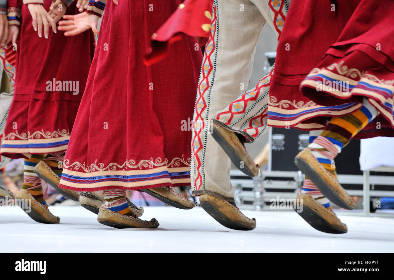 Folk dancers performing on stage during the City Day festival, Yerevan ...