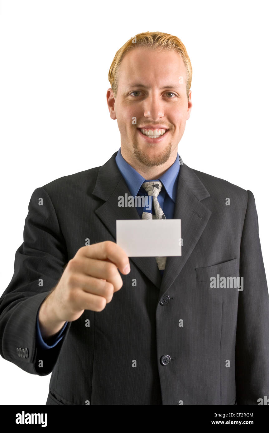 Businessman holding a business card Stock Photo - Alamy