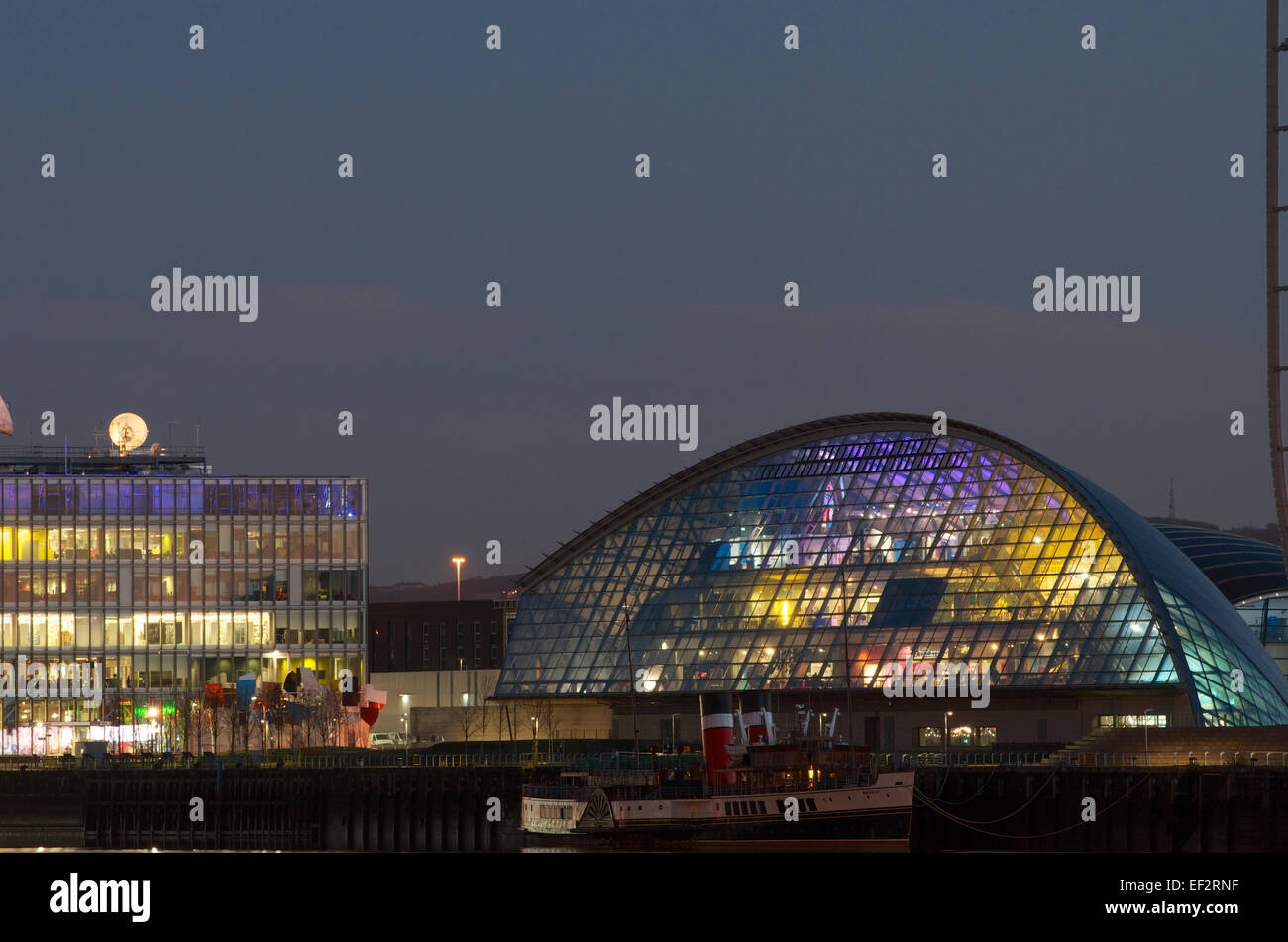 The Science Centre with the BBC Scotland headquarters building lit at ...