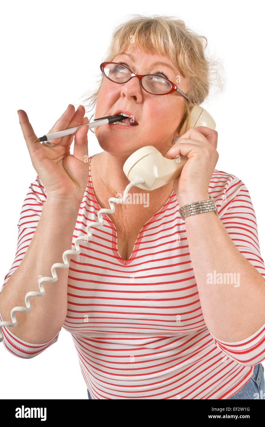 Woman thinking listening someone on hi-res stock photography and images ...