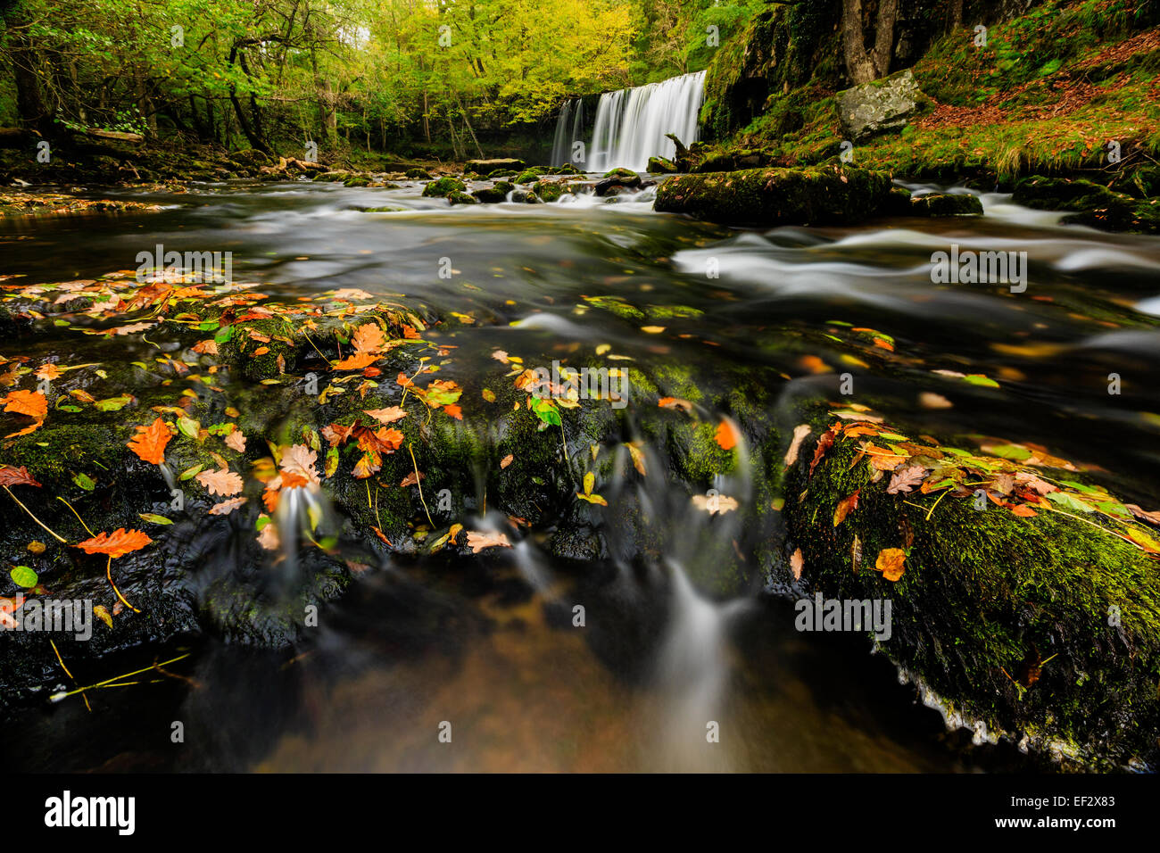 Waterfall in the Ystradfellte area of the Brecon Beacons, Wales Stock ...