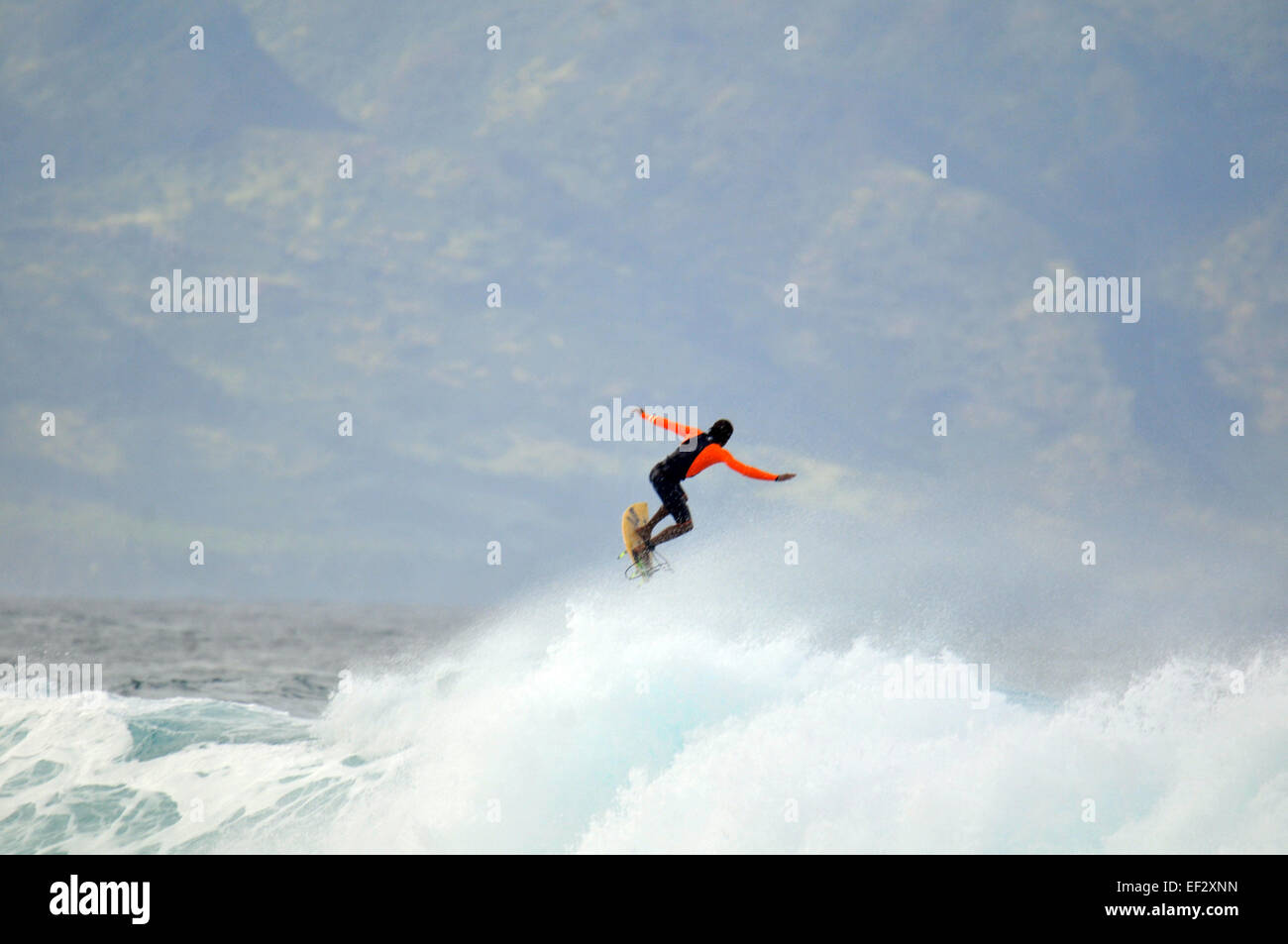 Surfer exits monster wave, Ehukai Beach Park, North Shore, Oahu, Hawaii ...