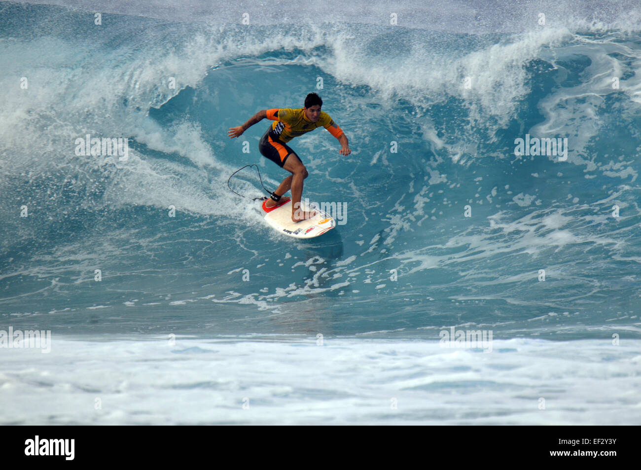 Brazilian pro-surfer, Gabriel Medina, catches a tube at the 2014 ...
