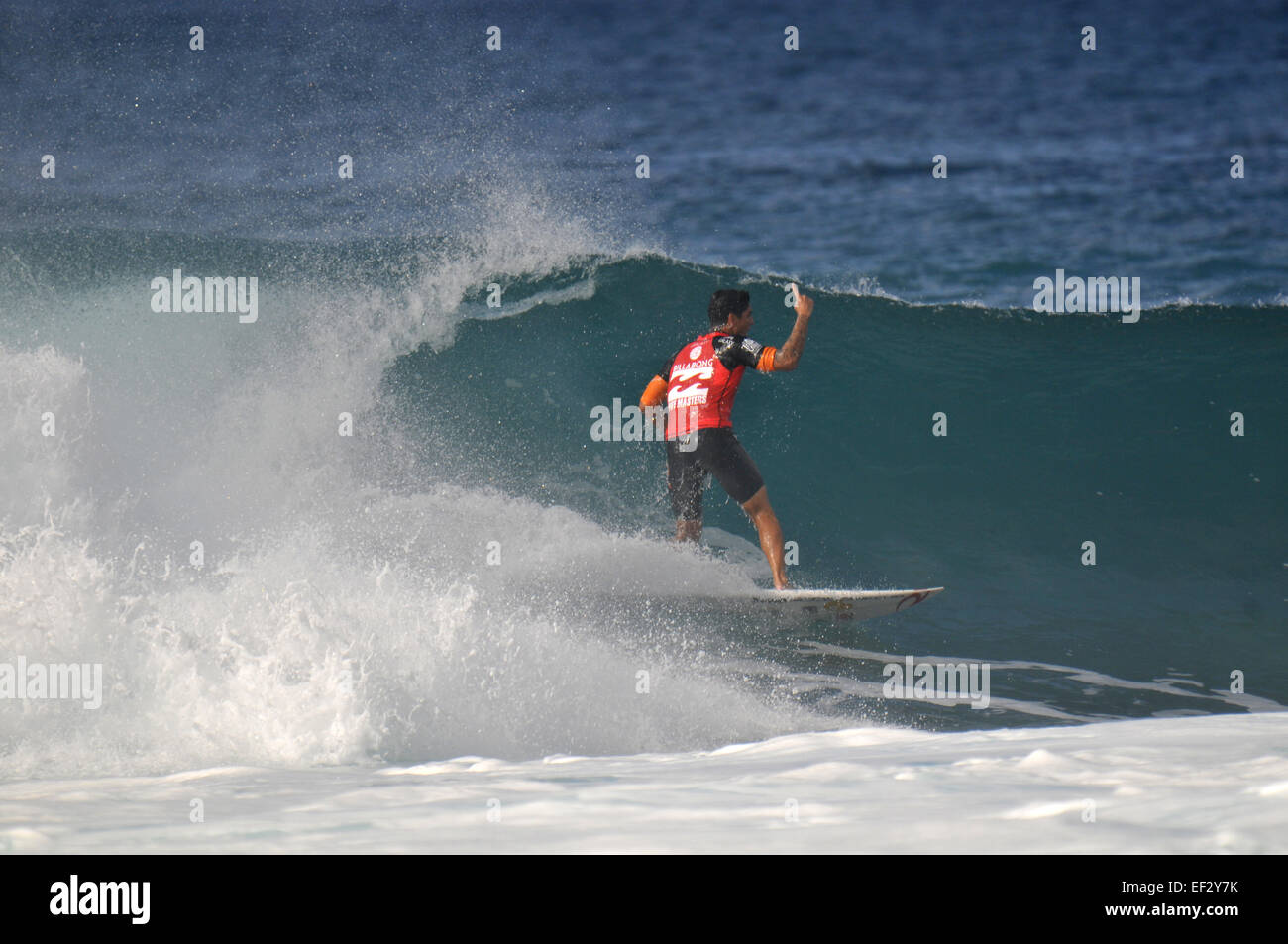 Brazilian pro-surfer, Gabriel Medina, celebrates a high score at the ...