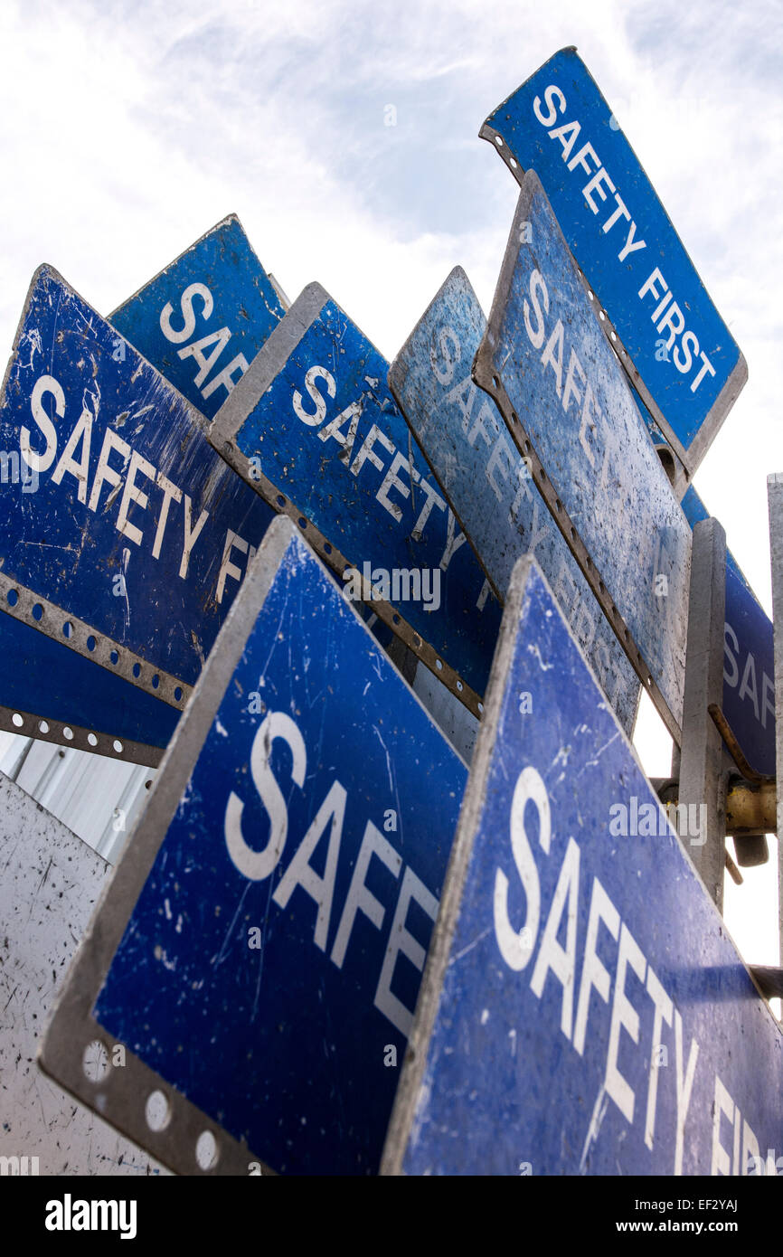 A group of signs stating, "Safety First Stock Photo - Alamy