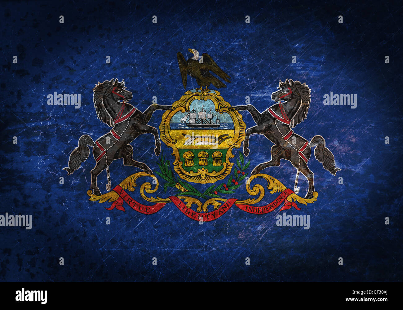 Old rusty metal sign with a flag - Pennsylvania Stock Photo - Alamy