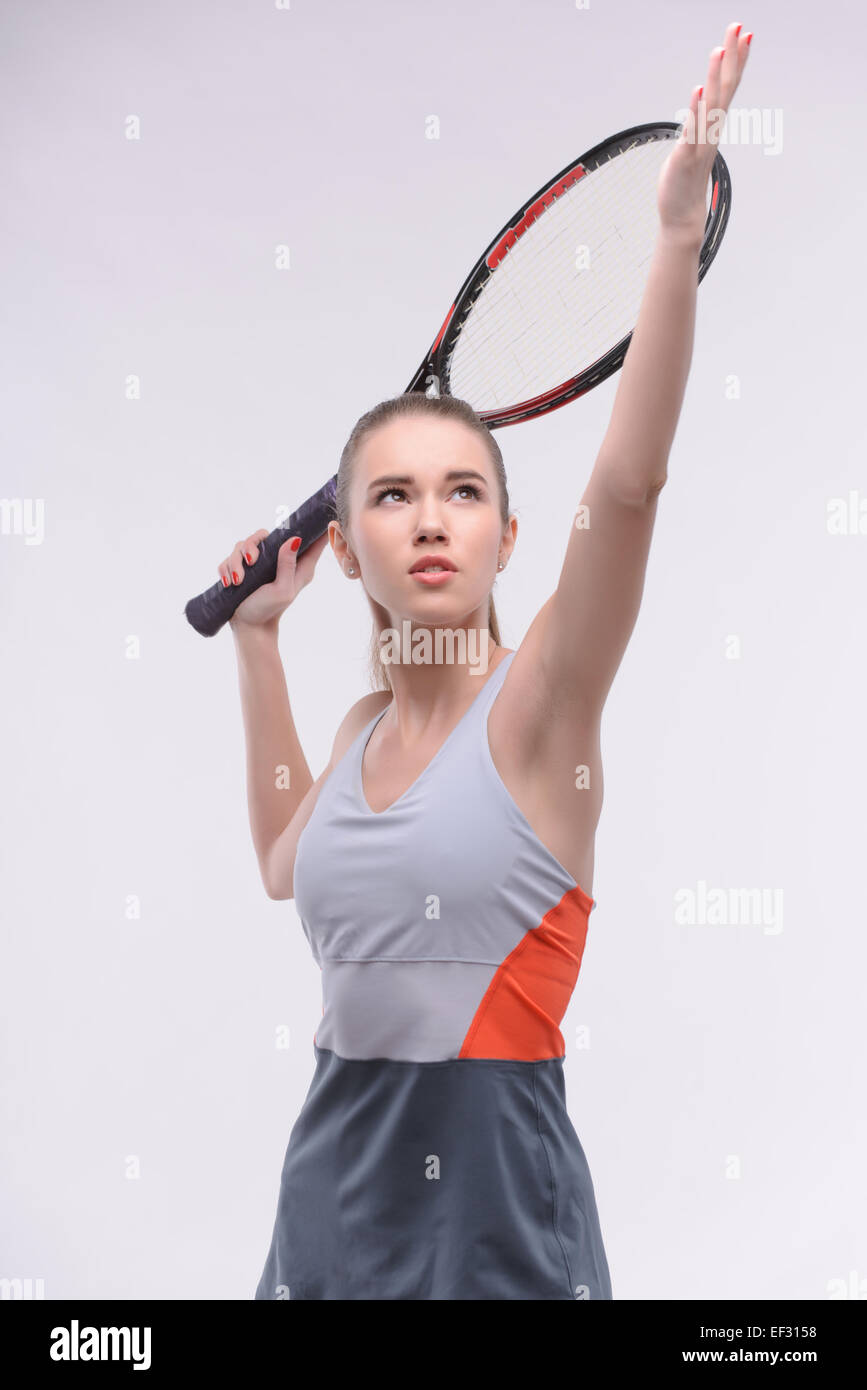 Tennis woman player with racket Stock Photo - Alamy