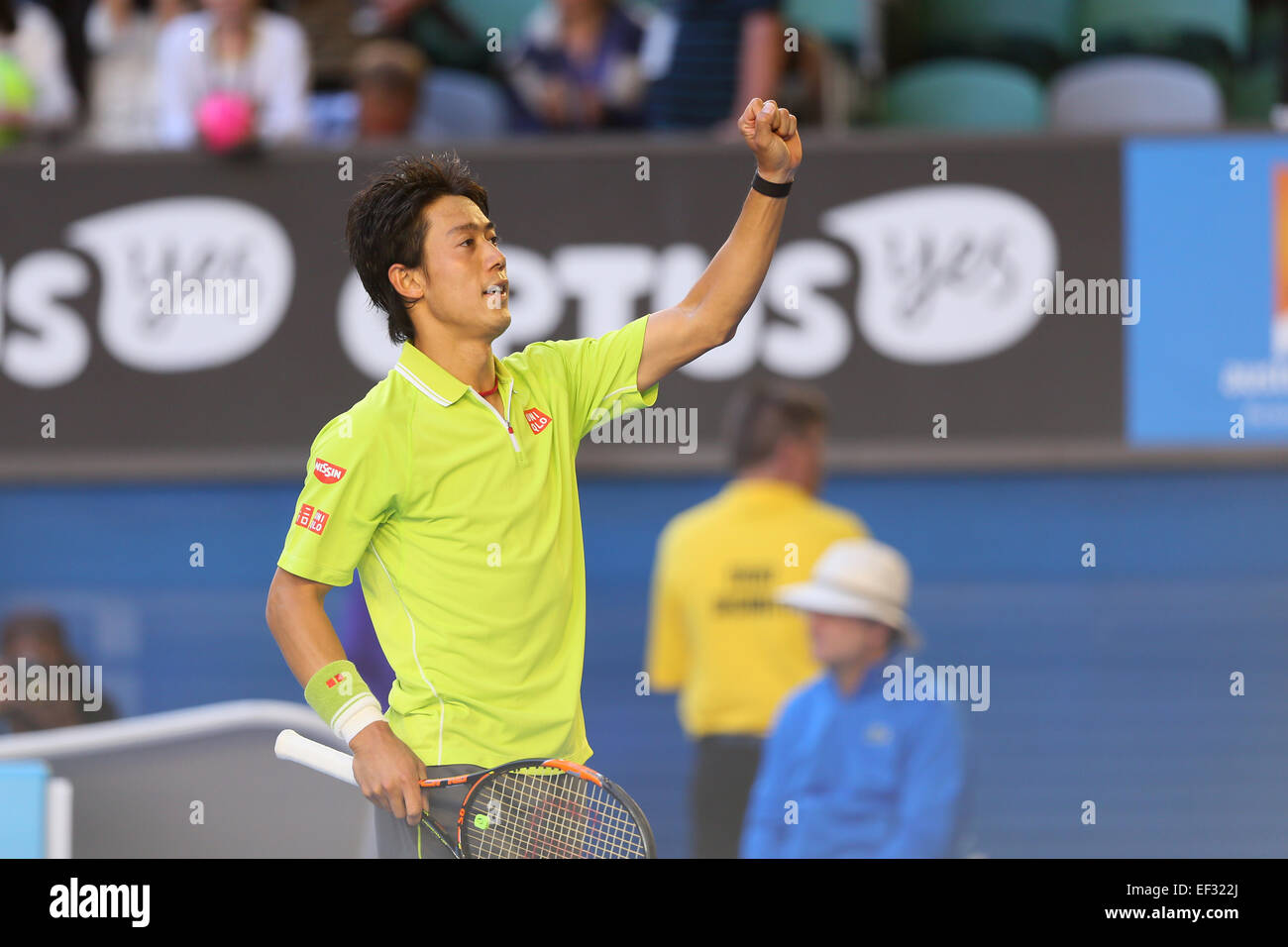 Melbourne, Australia. Nishikori defeated David Ferrer (ESP) in 3 sets ...