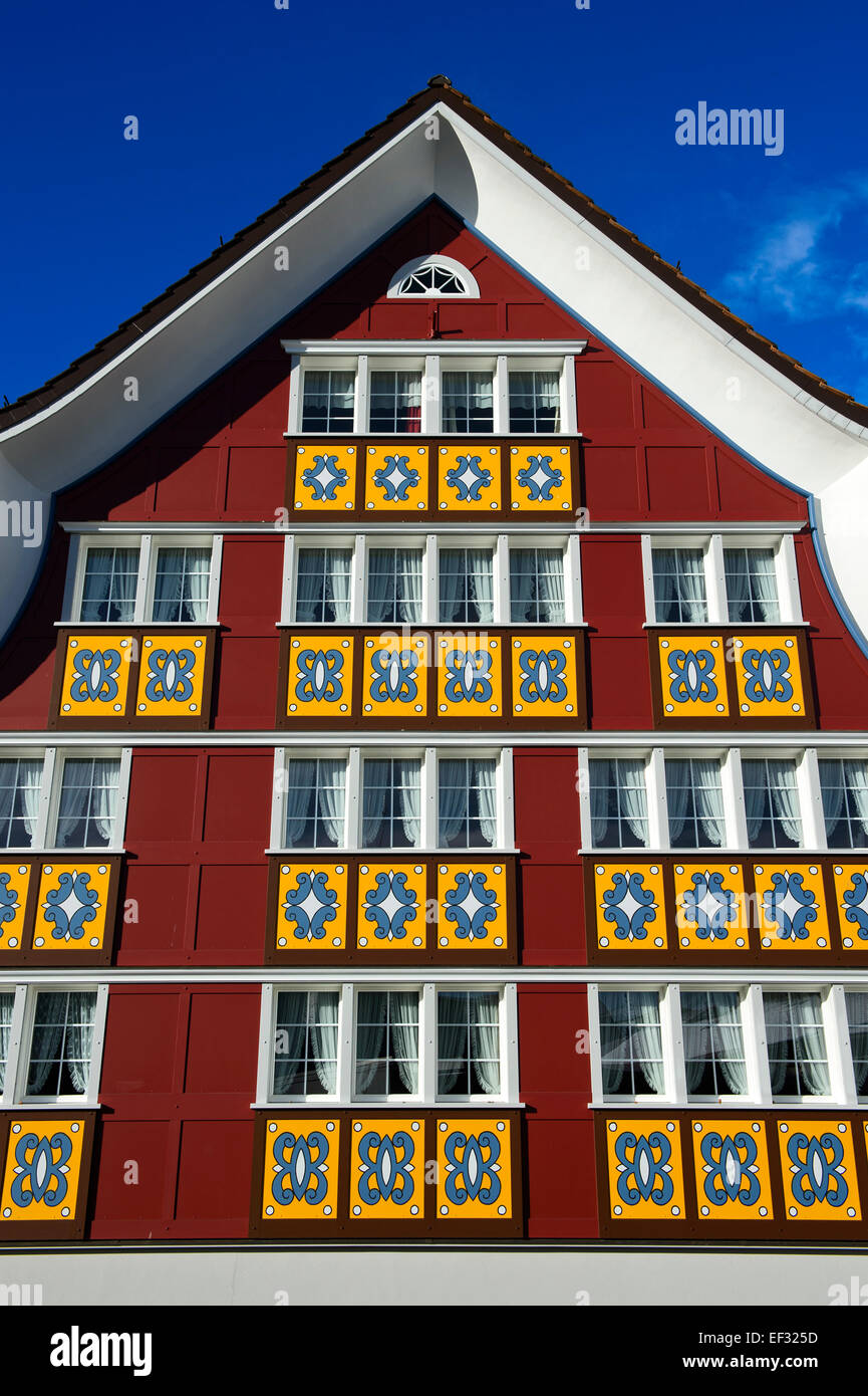 Facade of a residential building with curved gable, Appenzell style ...