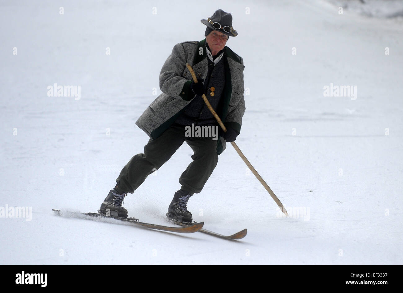 Orlicke Mountains, Czech Republic. 24th Jan, 2015. Skier in a vintage ...