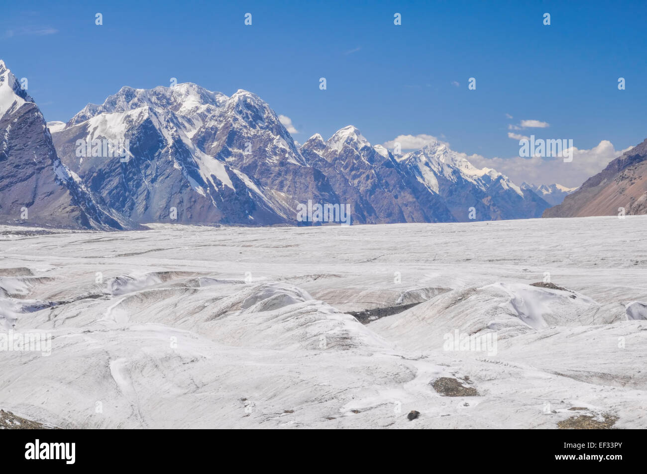 Scenic landscape on Engilchek glacier in Tian Shan mountain range in ...