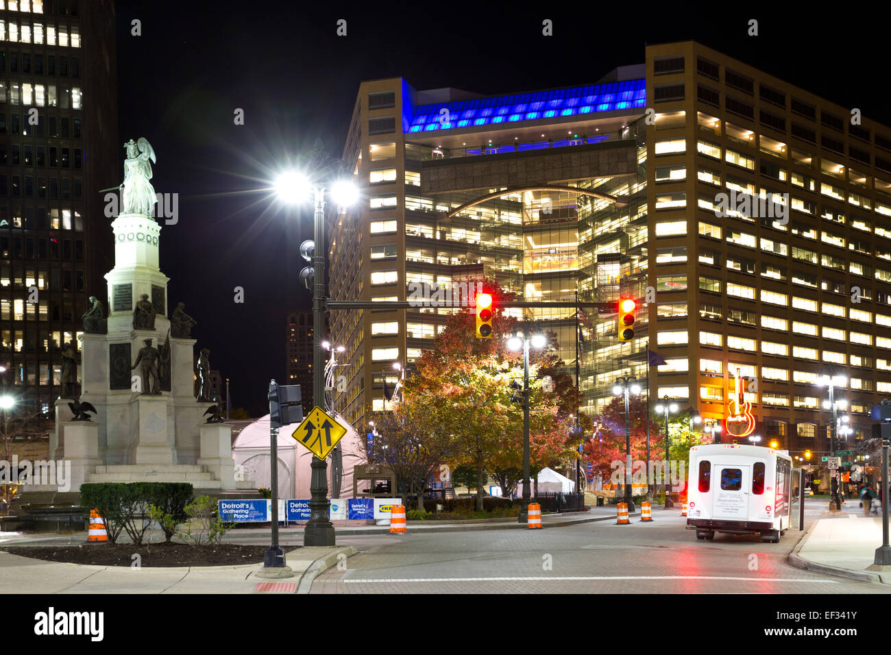 Downtown Detroit at night, Michigan, USA. Oct. 28, 2014 Stock Photo - Alamy