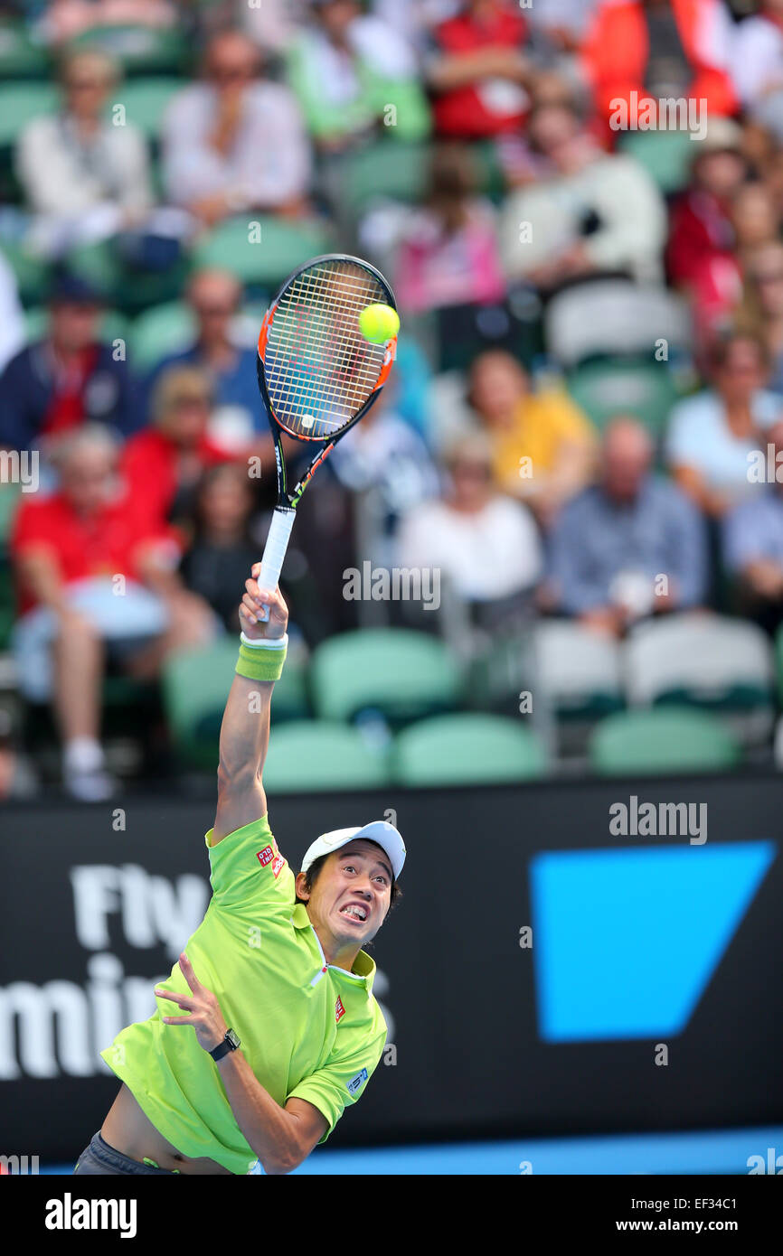 Melbourne, Australia. Nishikori defeated David Ferrer (ESP) in 3 sets ...