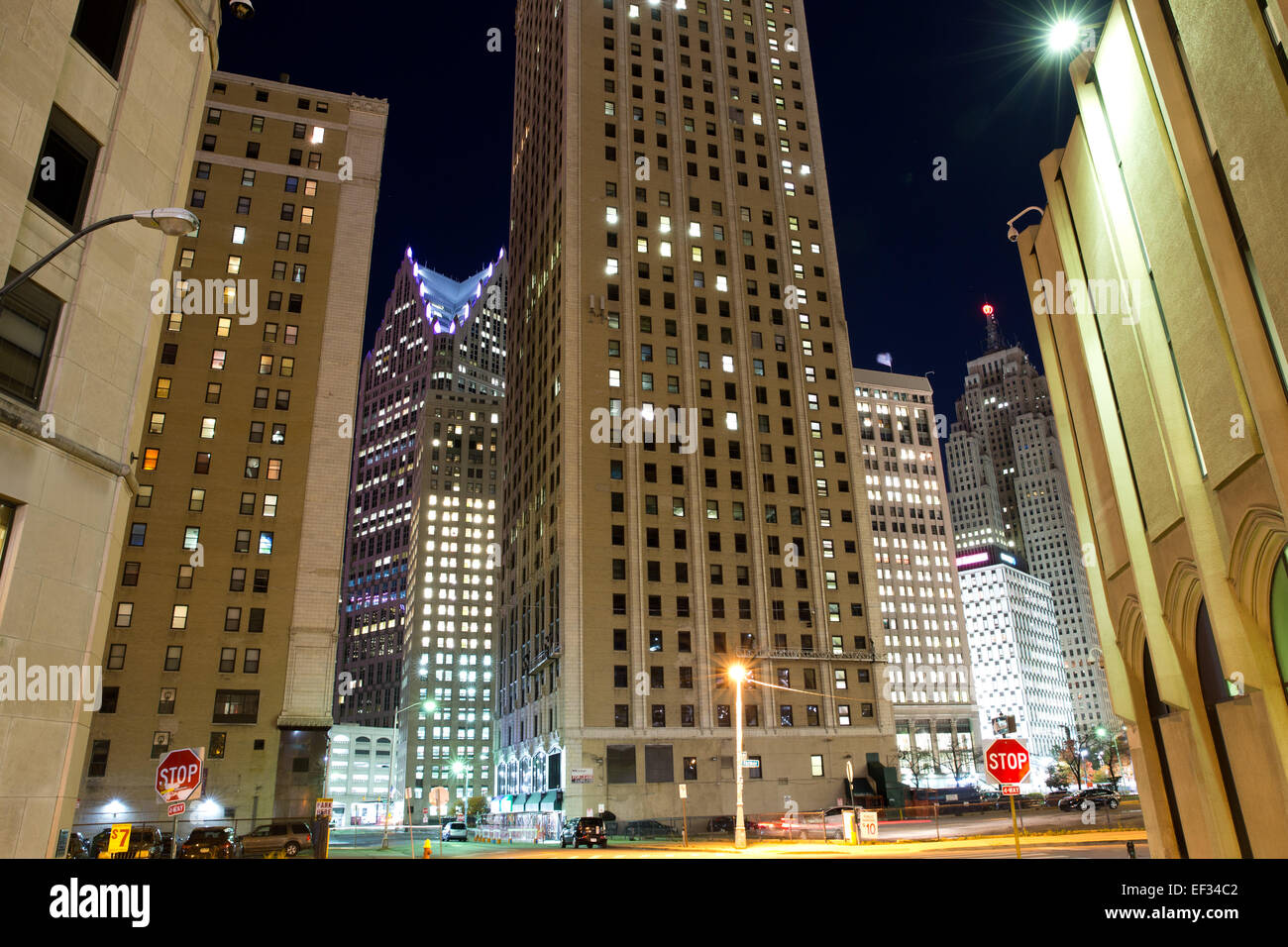 Downtown Detroit at night, Michigan, USA. Oct. 28, 2014 Stock Photo - Alamy