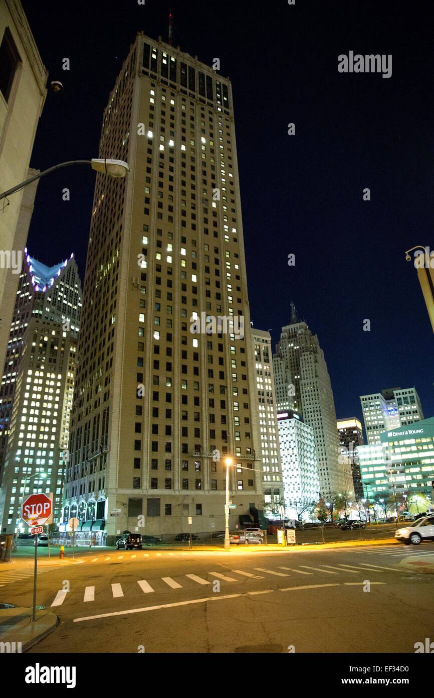 Downtown Detroit at night, Michigan, USA. Oct. 28, 2014 Stock Photo - Alamy