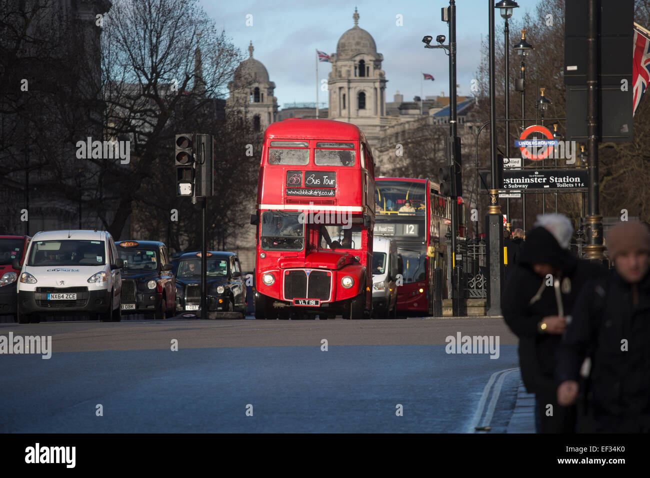 Routemaster double decker red bus Parliament Square Stock Photo - Alamy