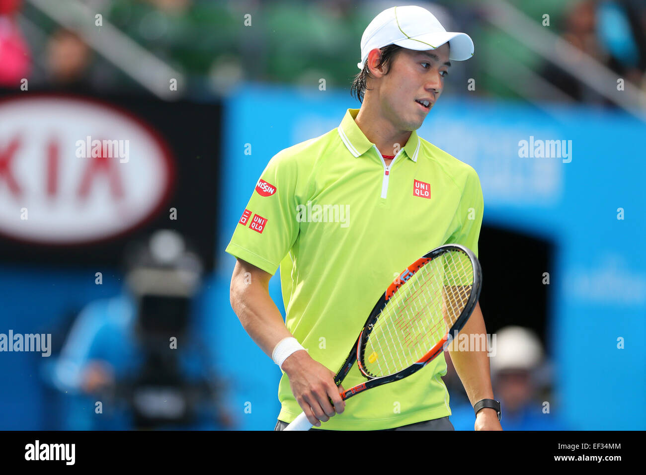 Melbourne, Australia. Nishikori defeated David Ferrer (ESP) in 3 sets ...