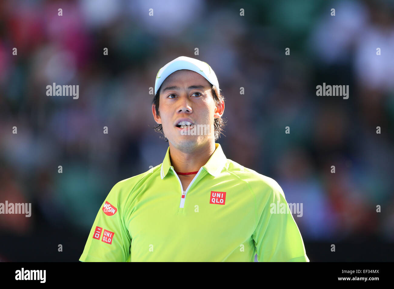 Melbourne, Australia. Nishikori defeated David Ferrer (ESP) in 3 sets ...