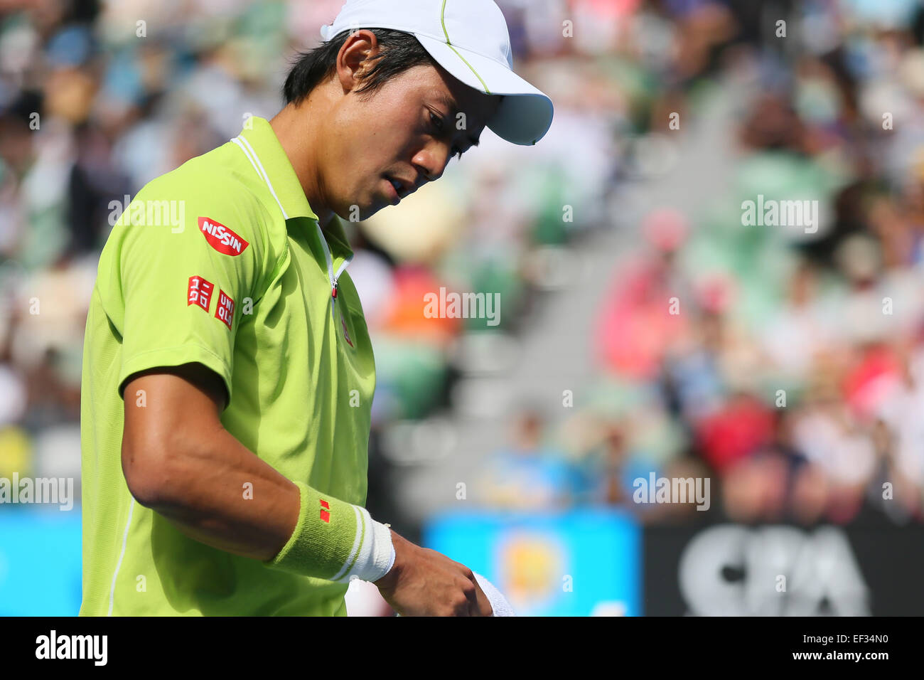 Melbourne, Australia. Nishikori defeated David Ferrer (ESP) in 3 sets ...