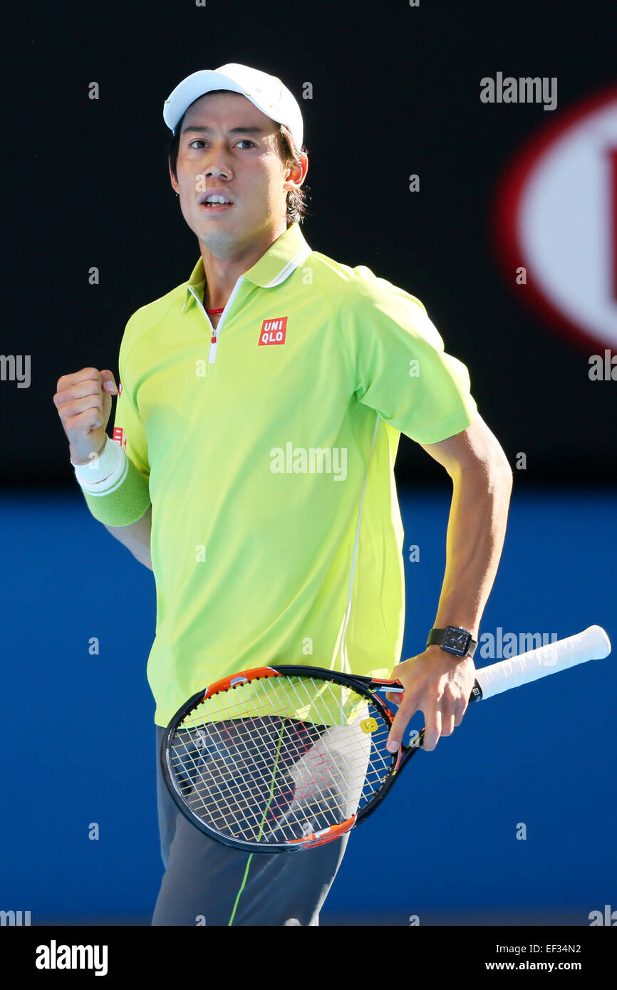 Melbourne, Australia. Nishikori defeated David Ferrer (ESP) in 3 sets ...