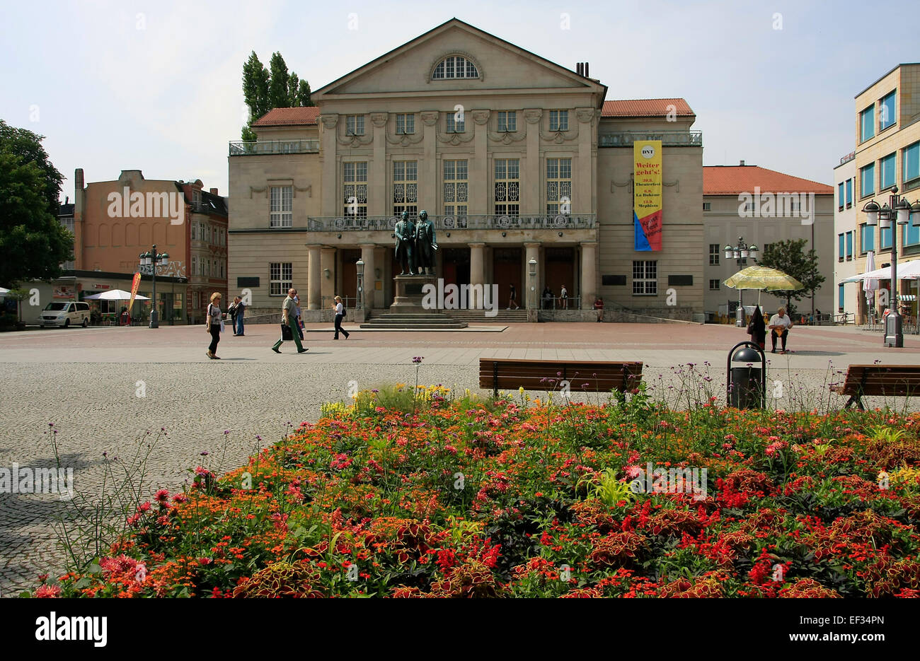 The German National Theater in Weimar and the Goethe-Schiller Monument ...