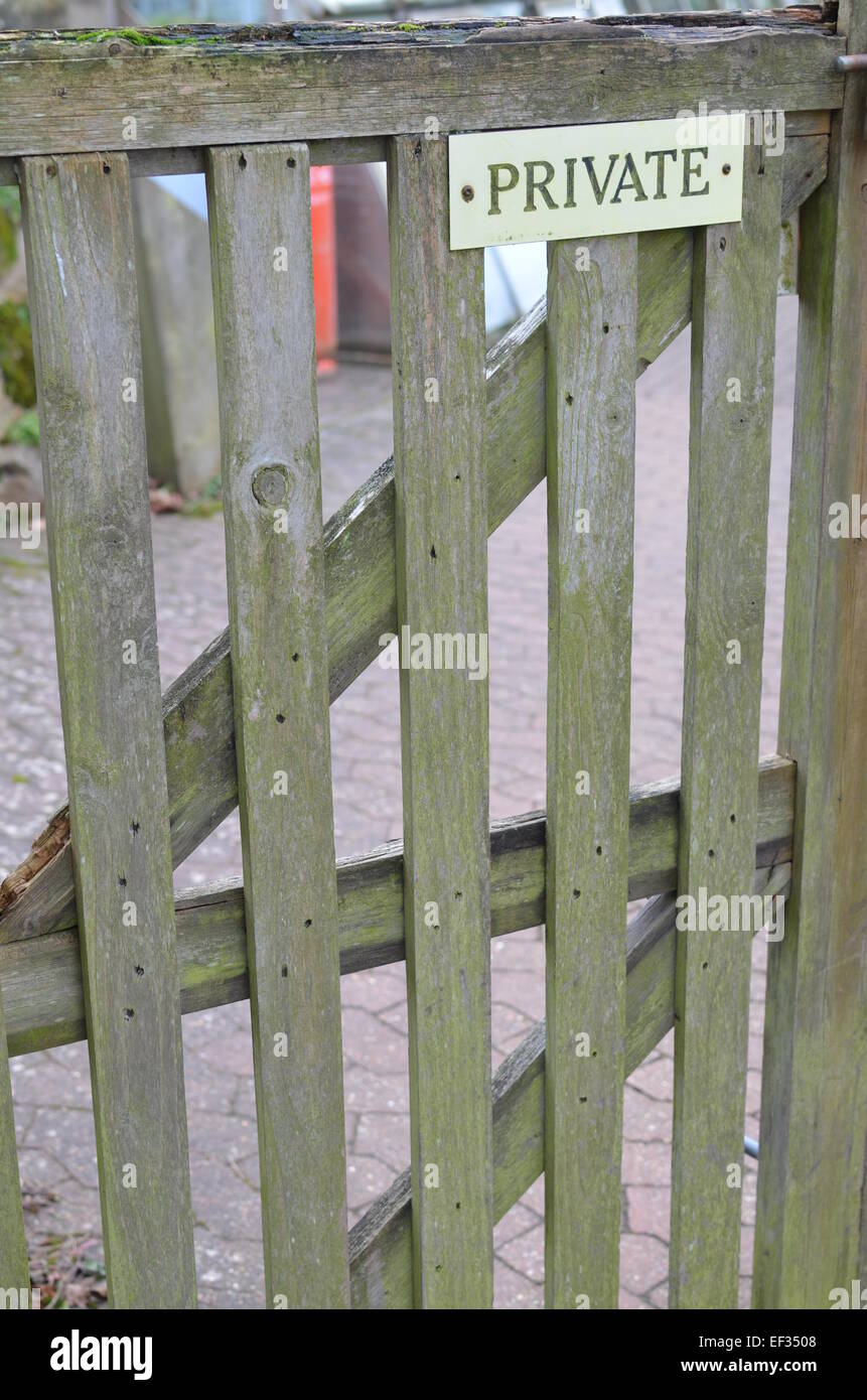 Private sign attached to a wood gate Stock Photo - Alamy