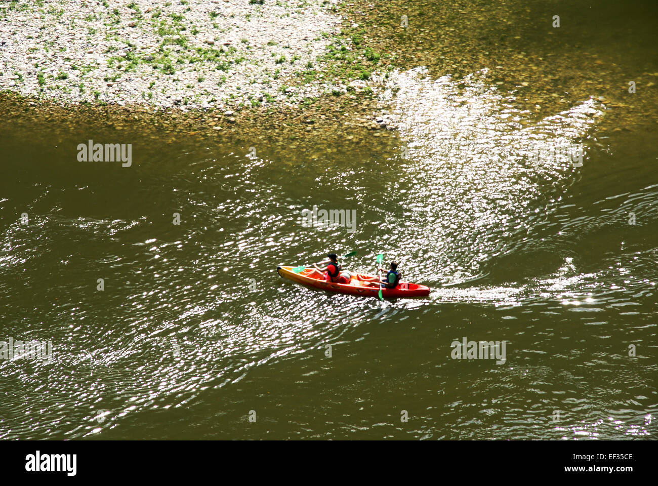 Kayaks in Gorges de l'Ardèche The Ardeche River gorge, Provence, France ...