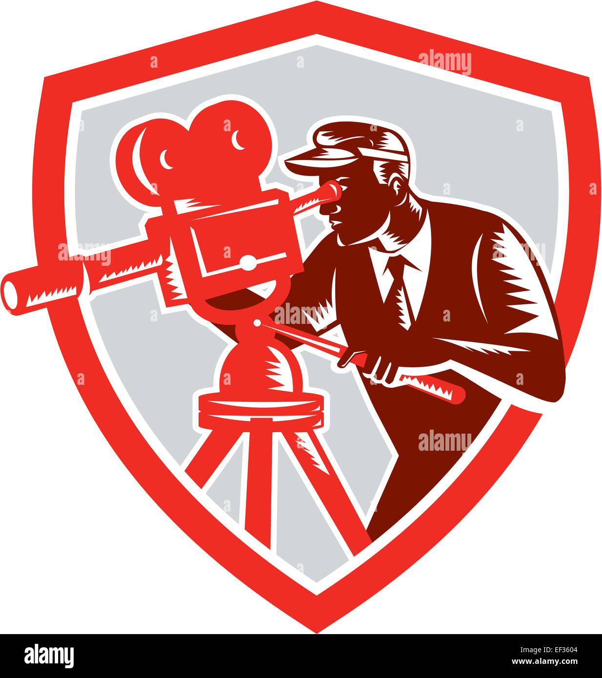 Illustration of a cameraman movie director with filming vintage camera ...