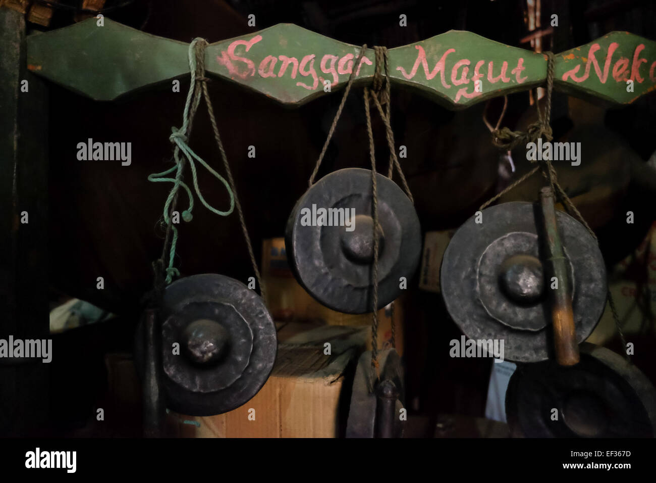 Traditional music instruments inside traditional house in Fatumnasi ...