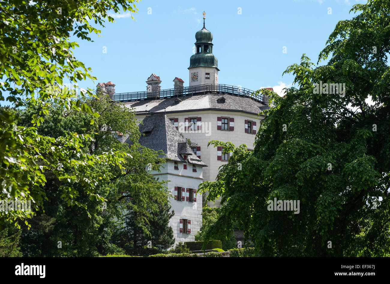 A view of Ambras Castle from the west, highlighting its architectural ...