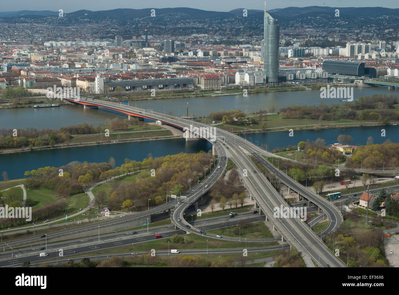 The Brigittenauer Bridge in Vienna, Austria, seen from the Donauturm ...