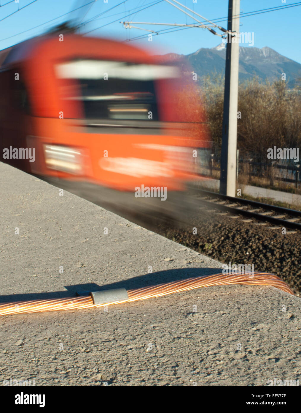 Copper grounding cables near the railway tracks in Baumkirchen, Austria ...