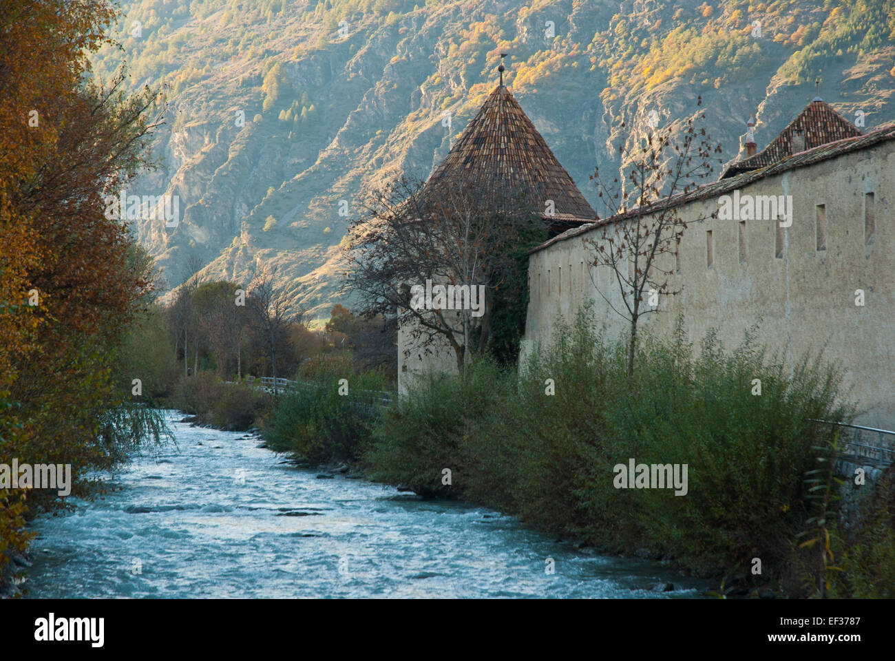 The Etsch River near Glurns is a picturesque waterway flowing through ...