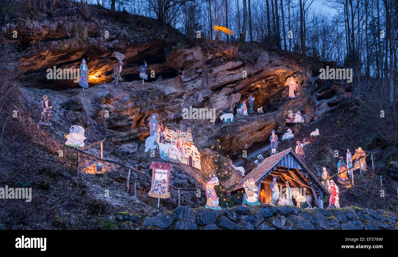 Felsenkrippe in Hollenstein, Austria, a traditional nativity scene set ...