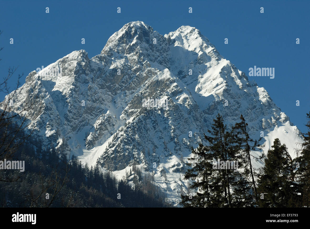 Fiechter Spitze and Mittagsspitze peaks as seen from Georgenberg ...