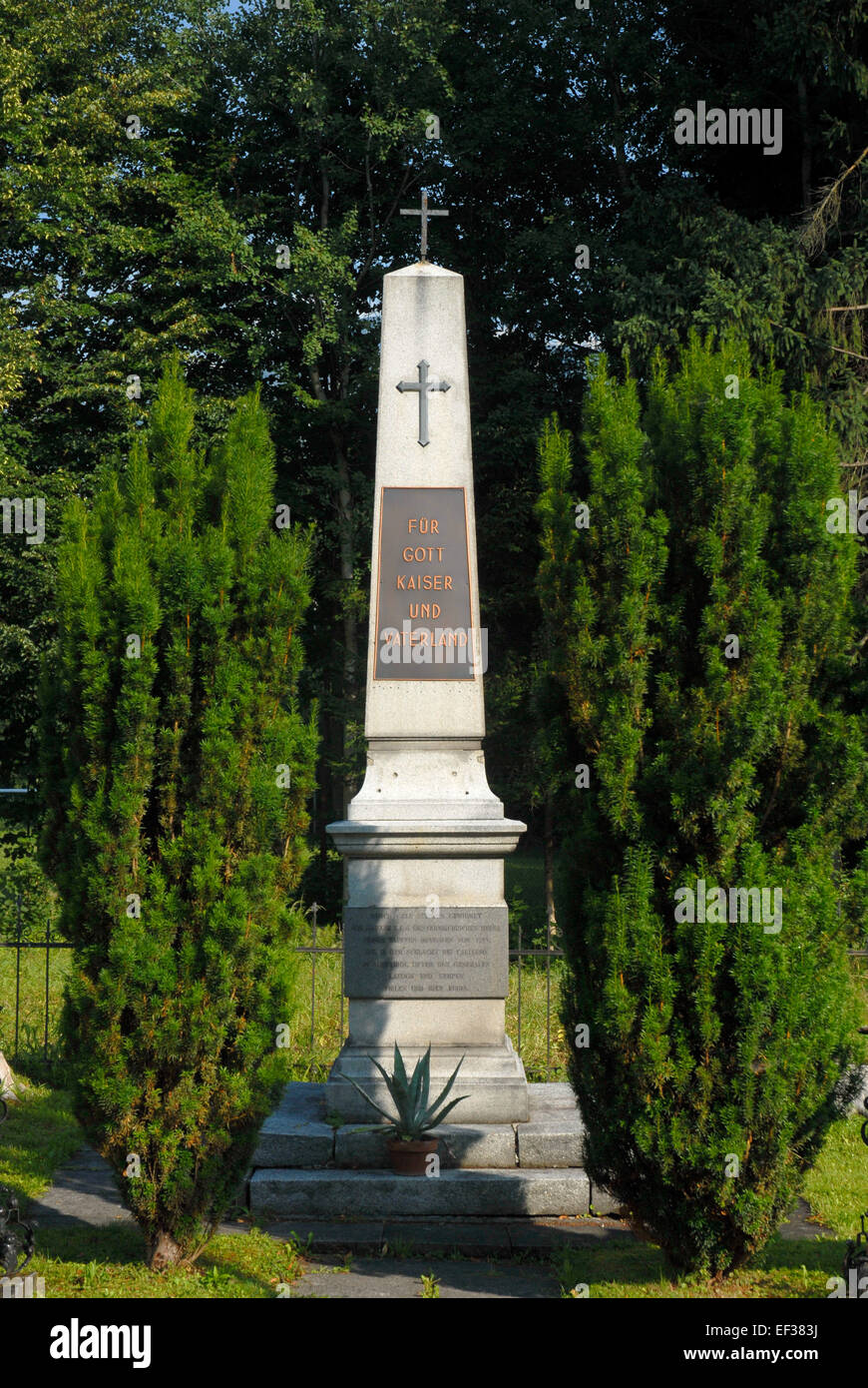 The memorial pillar at the Kriegerfriedhof Volders, Austria, honors ...