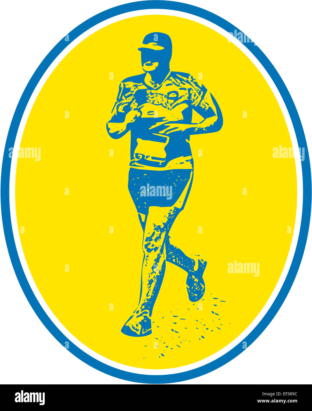 Illustration of a marathon runner running set inside oval on isolated ...