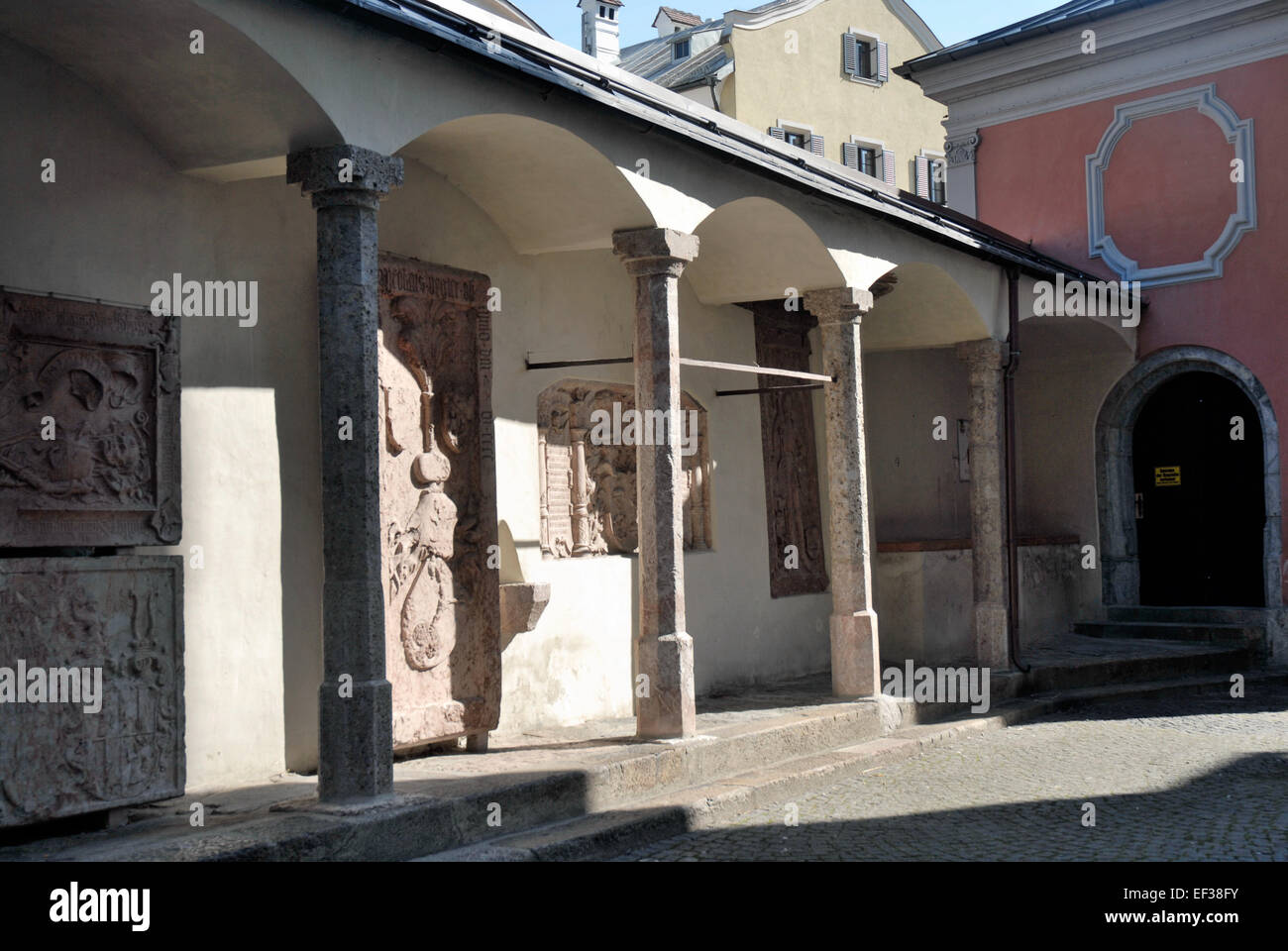The arcades at the Pfarrplatz in Hall in Tirol offer a beautiful ...