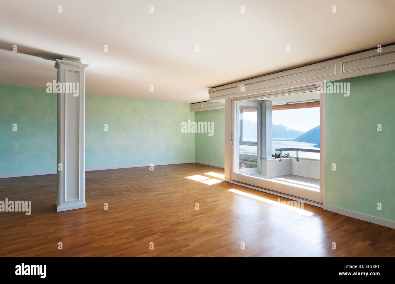 Interior, empty apartment classic, large room with windows Stock Photo ...