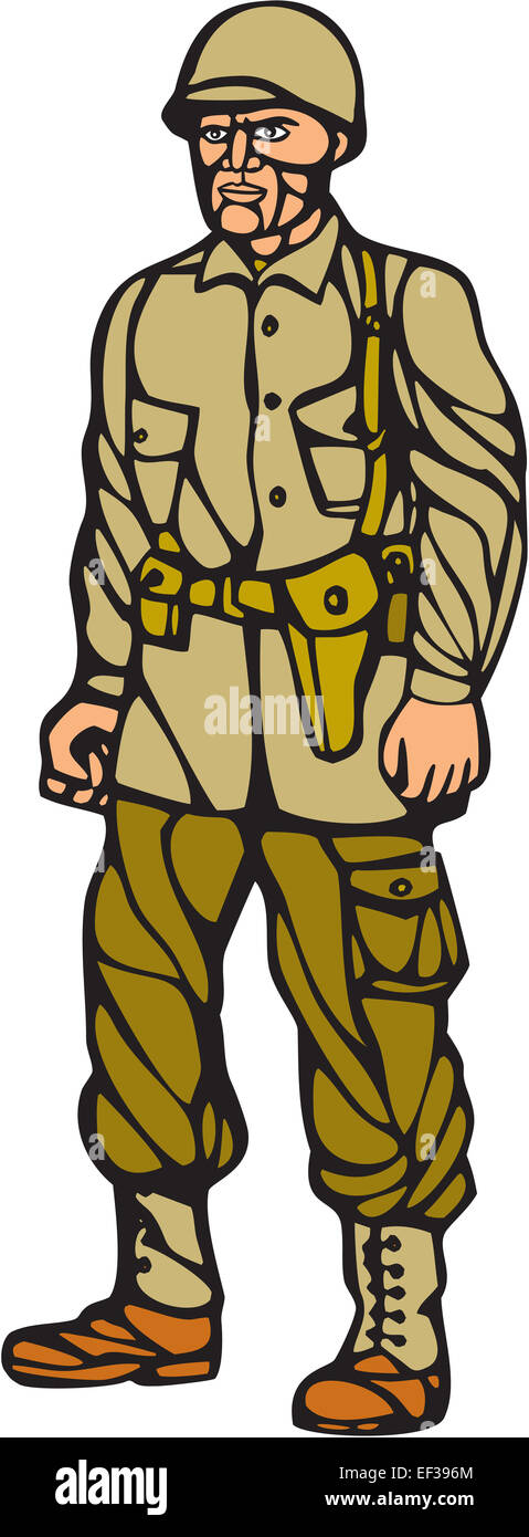 Illustration of an American World War two soldier serviceman standing ...