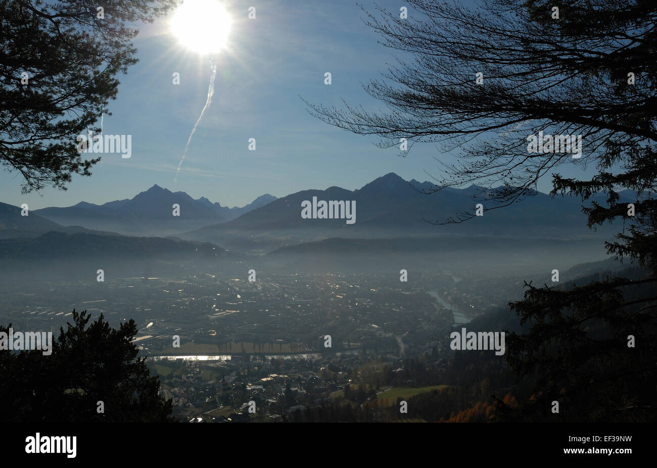 Innsbruck under inversion weather conditions, with the city covered in ...